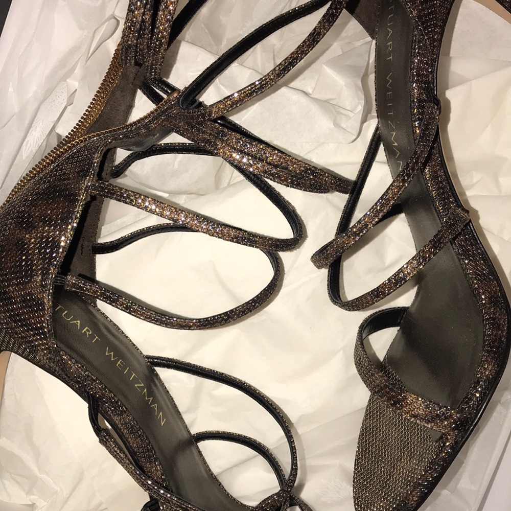 Stuart Weitzman Metallic Snake Strappy Heels - Gem